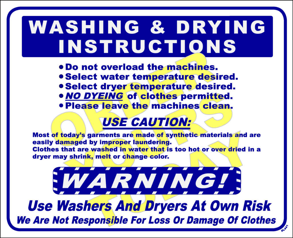 15.5″×19″ Durable Screen Printed Plastic Laundry Sign – Vend‑Rite