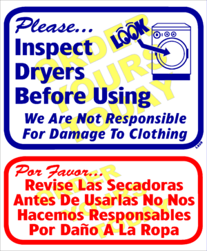 13.5″×16″ Bilingual Durable Screen Printed Plastic Laundry Sign – Vend‑Rite